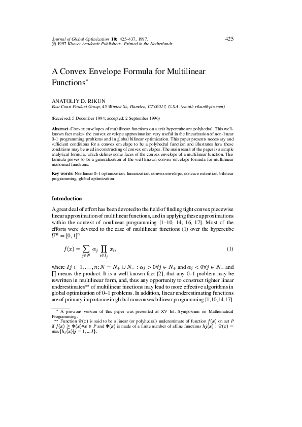 (PDF) A Convex Envelope Formula for Multilinear Functions