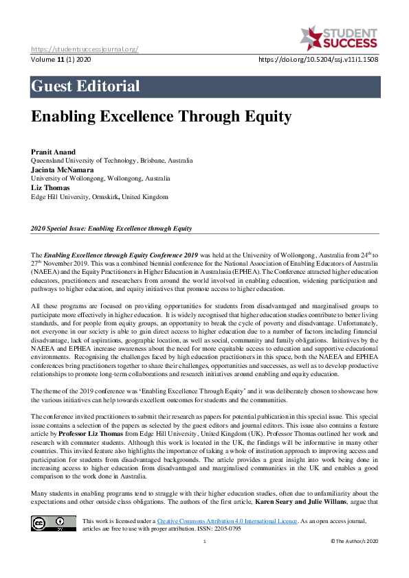 (PDF) 2020 Special Issue: Enabling Excellence Through Equity