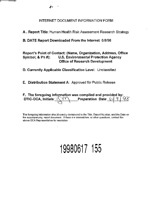 (PDF) Human Health Risk Assessment Research Strategy. External Review Draft