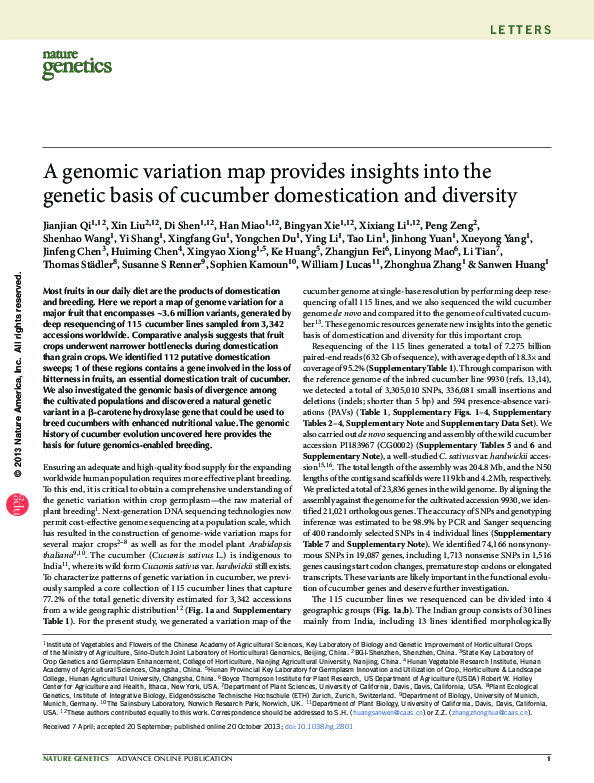 (PDF) A genomic variation map provides insights into the genetic basis ...