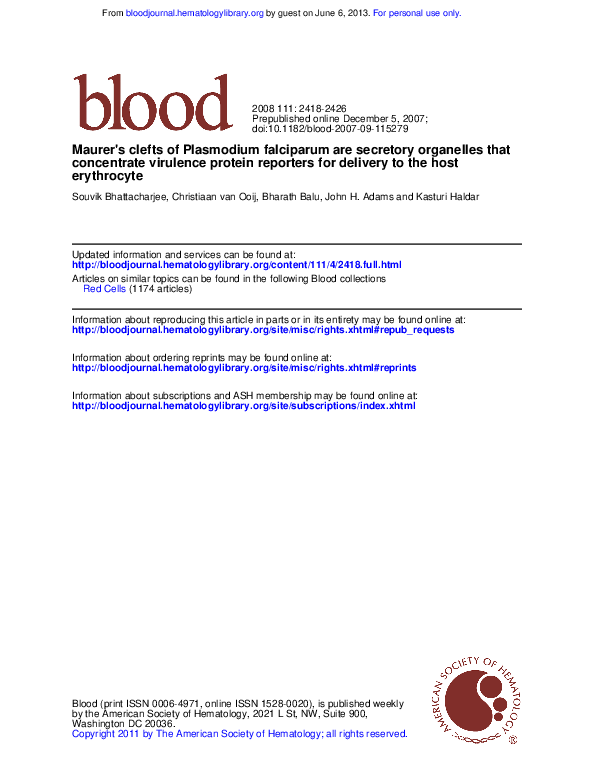 (PDF) Maurer's clefts of Plasmodium falciparum are secretory organelles ...