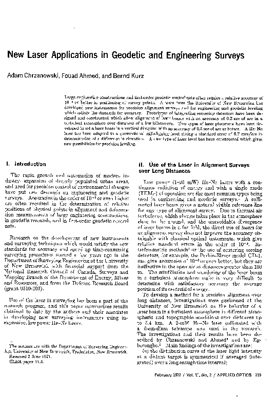 (PDF) New Laser Applications in Geodetic and Engineering Surveys