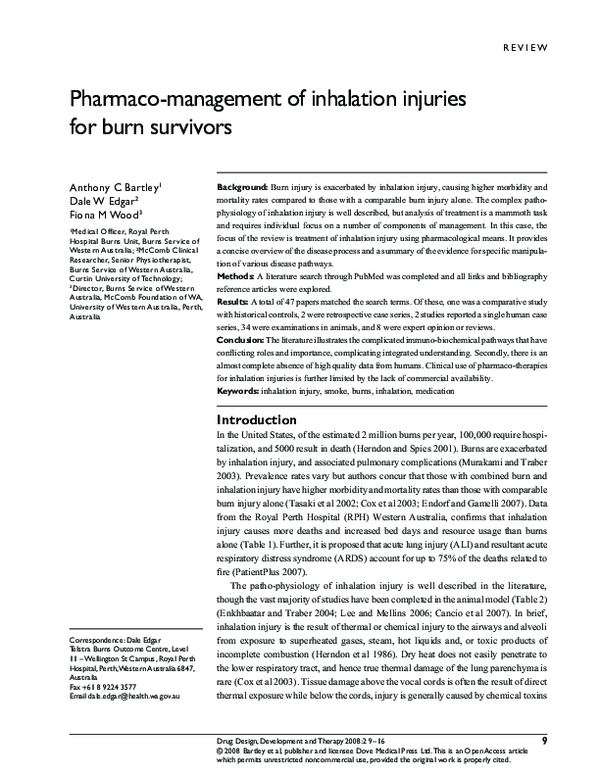 (PDF) Pharmaco-management of inhalation injuries for burn survivors