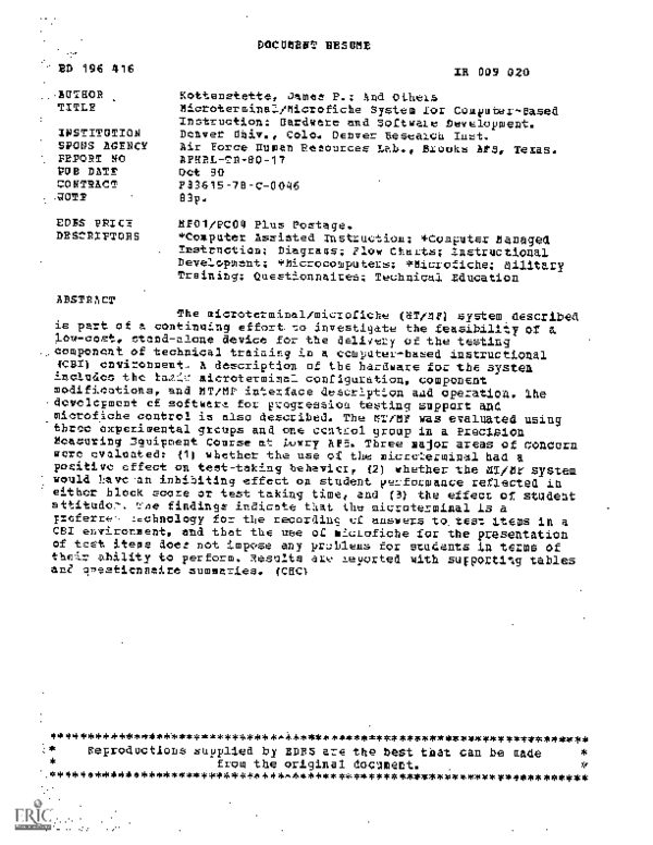 (PDF) Microterminal/Microfiche System for Computer-Based Instruction ...