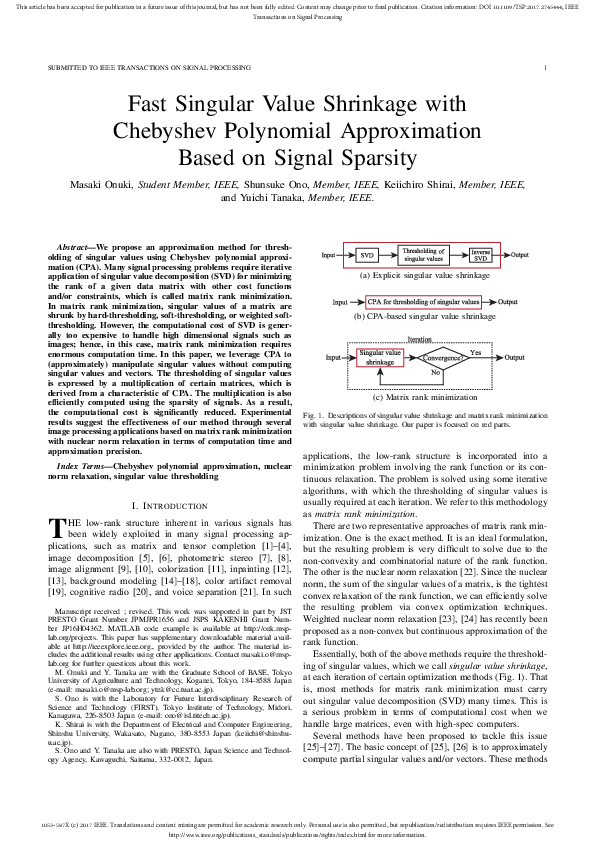 (PDF) Fast Singular Value Shrinkage with Chebyshev Polynomial Approximation Based on Signal ...