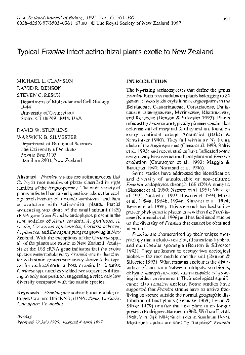 (PDF) Typical Frankia infect actinorhizal plants exotic to New Zealand