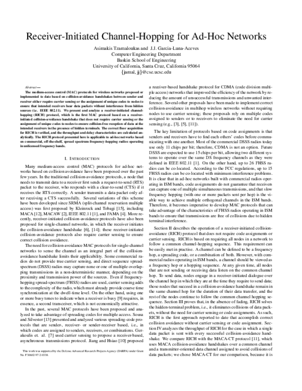 (PDF) Receiver-initiated channel-hopping for ad-hoc networks