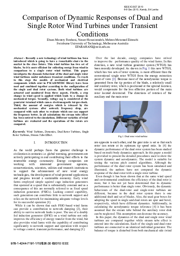 (PDF) Comparison of dynamic responses of dual and single rotor wind ...