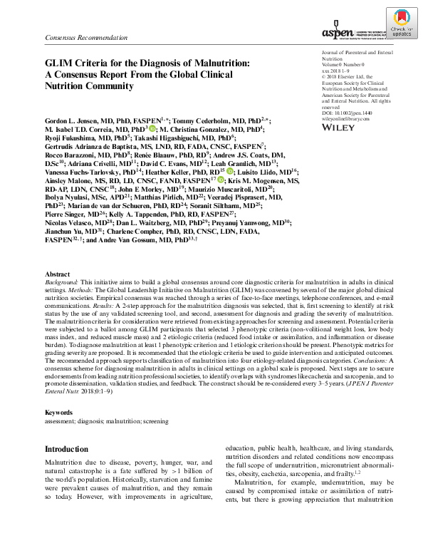 (PDF) GLIM Criteria for the Diagnosis of Malnutrition: A Consensus ...