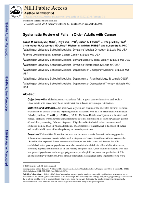 (PDF) Systematic review of falls in older adults with cancer
