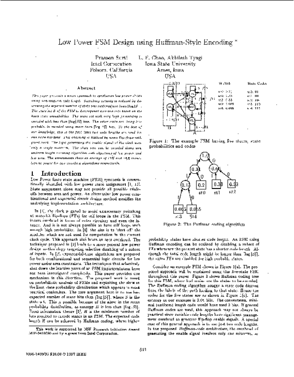 Pdf Low Power Fsm Design Using Huffman Style Encoding