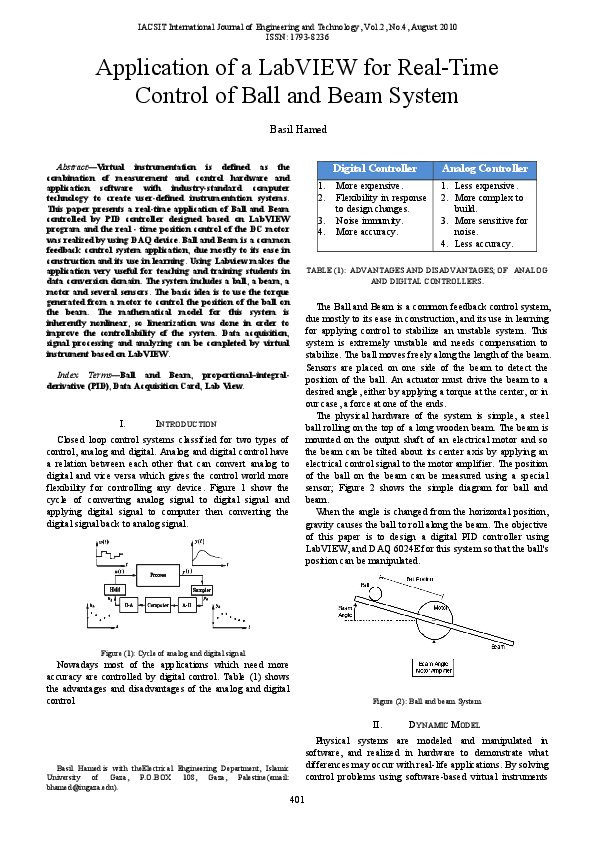 (PDF) Application of a LabVIEW for Real-Time Control of Ball and Beam System