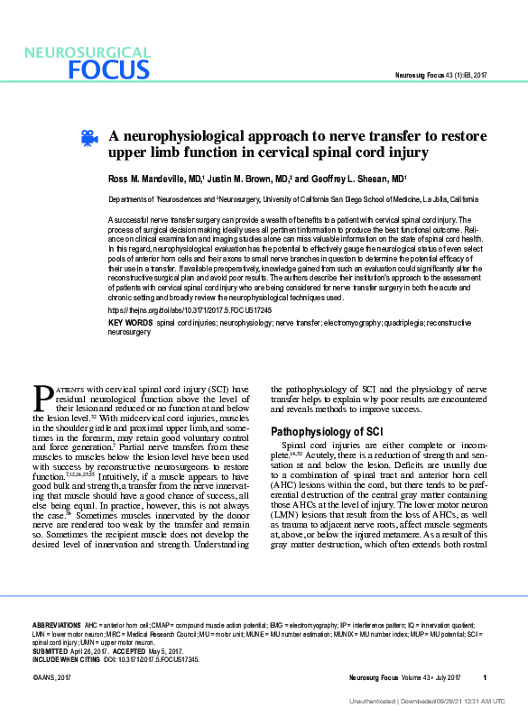 (PDF) A neurophysiological approach to nerve transfer to restore upper ...