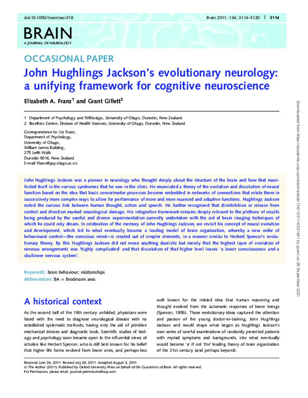 (PDF) John Hughlings Jackson's evolutionary neurology: a unifying ...