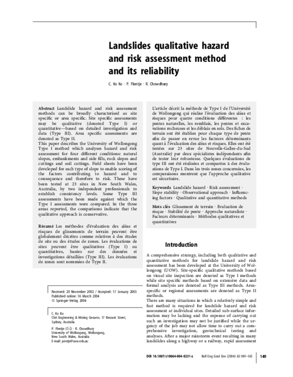 (PDF) Landslides qualitative hazard and risk assessment method and its reliability