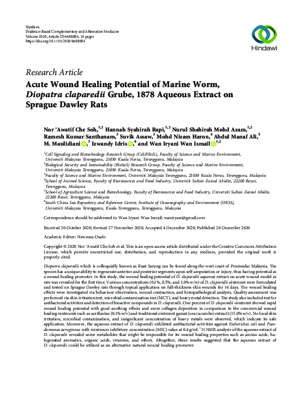 (PDF) Acute Wound Healing Potential of Marine Worm, Diopatra claparedii ...