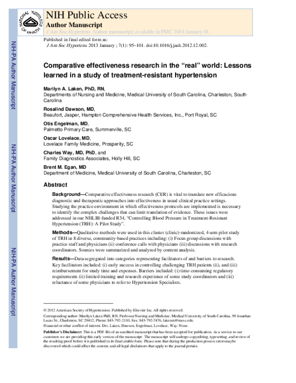 (PDF) Comparative effectiveness research in the “real” world: lessons learned in a study of ...