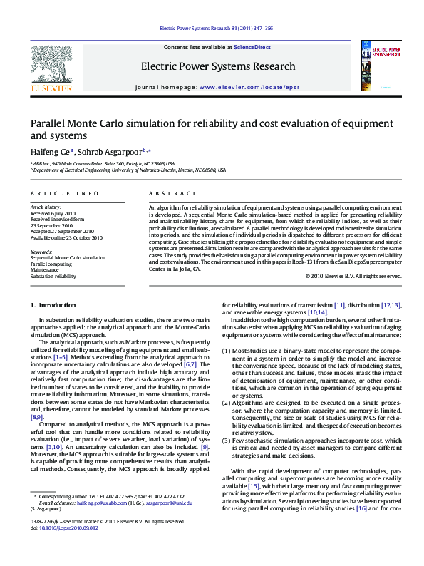 (PDF) Parallel Monte Carlo simulation for reliability and cost ...