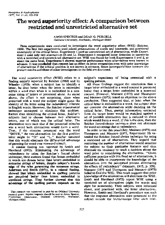 (PDF) The word superiority effect: A comparison between restricted and ...