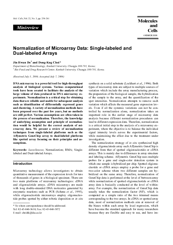 (PDF) Normalization of microarray data: single-labeled and dual-labeled arrays