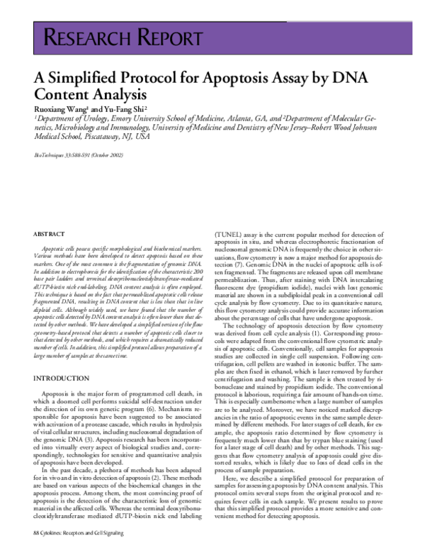 (PDF) A simplified protocol for apoptosis assay by DNA content analysis