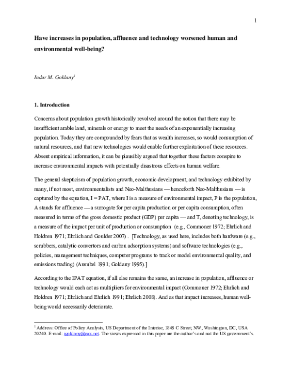 (PDF) Have increases in population, affluence and technology worsened ...