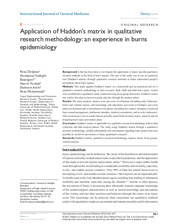 (PDF) Application of Haddon’s matrix in qualitative research ...