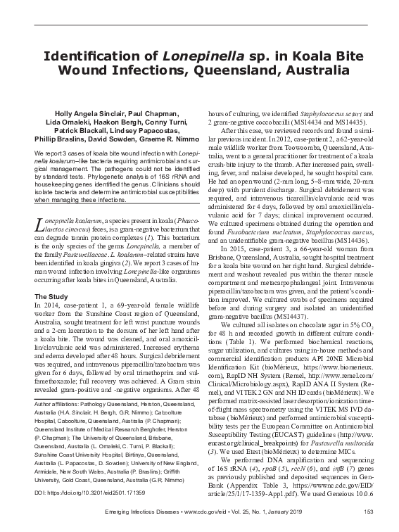 (PDF) Identification of Lonepinella sp. in Koala Bite Wound Infections ...