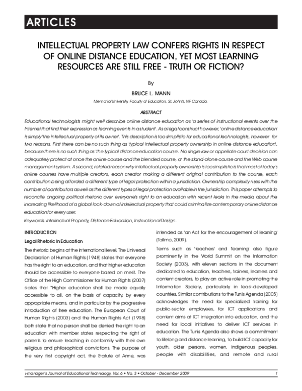 (PDF) Intellectual Property Law Confers Rights In Respect Of Online ...