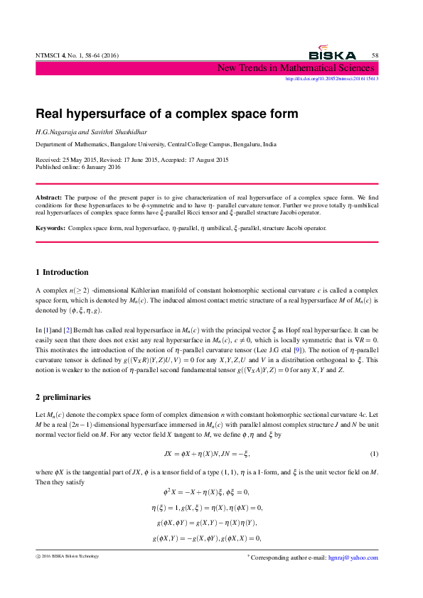 (PDF) Real hypersurface of a complex space form
