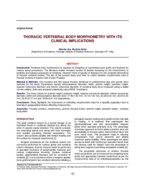 (PDF) Thoracic Vertebral Body Morphometry with Its Clinical Implications
