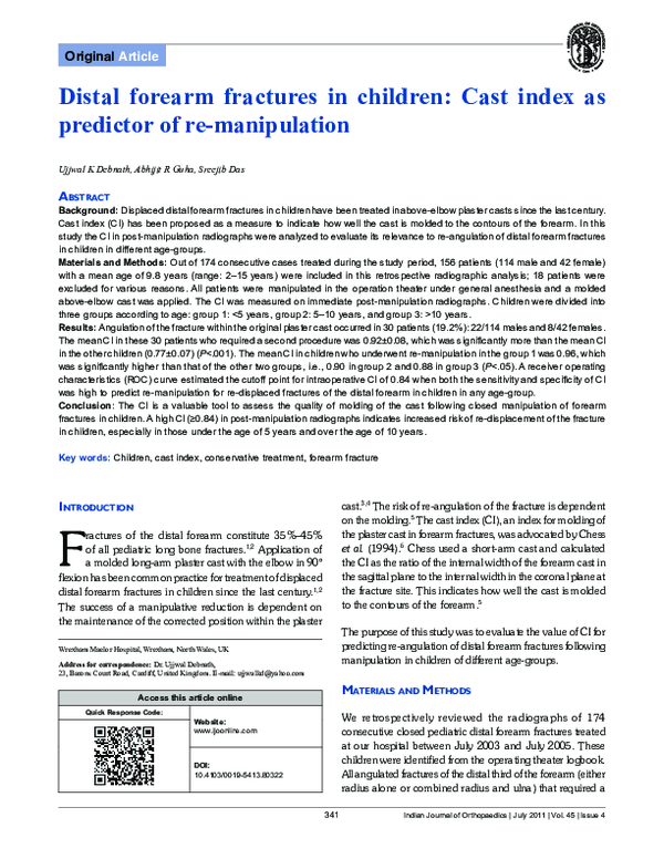 (PDF) Cast Index as Predictor in Pediatric Forearm Fractures
