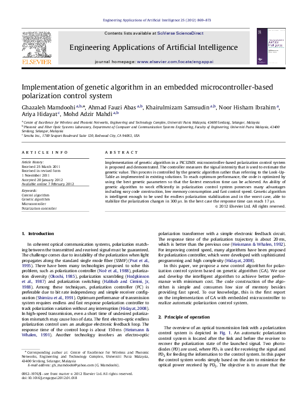 (PDF) Implementation of genetic algorithm in an embedded ...