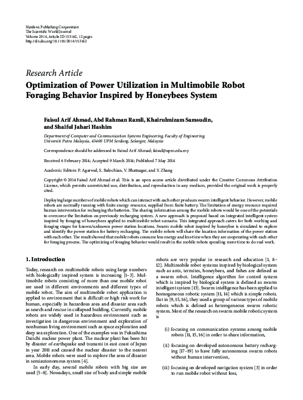 (PDF) Power Optimization in Mobile Robot Swarms