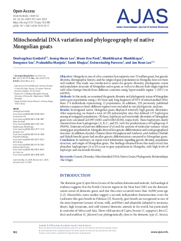 (PDF) Mitochondrial DNA variation and phylogeography of native ...