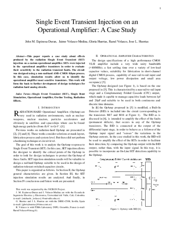 (PDF) Single Event Transient Injection on an Operational Amplifier: A Case Study