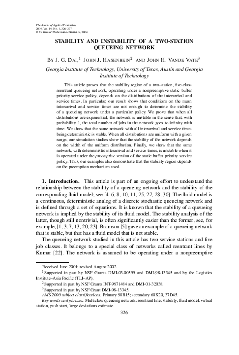 (PDF) Stability and instability of a two-station queueing network