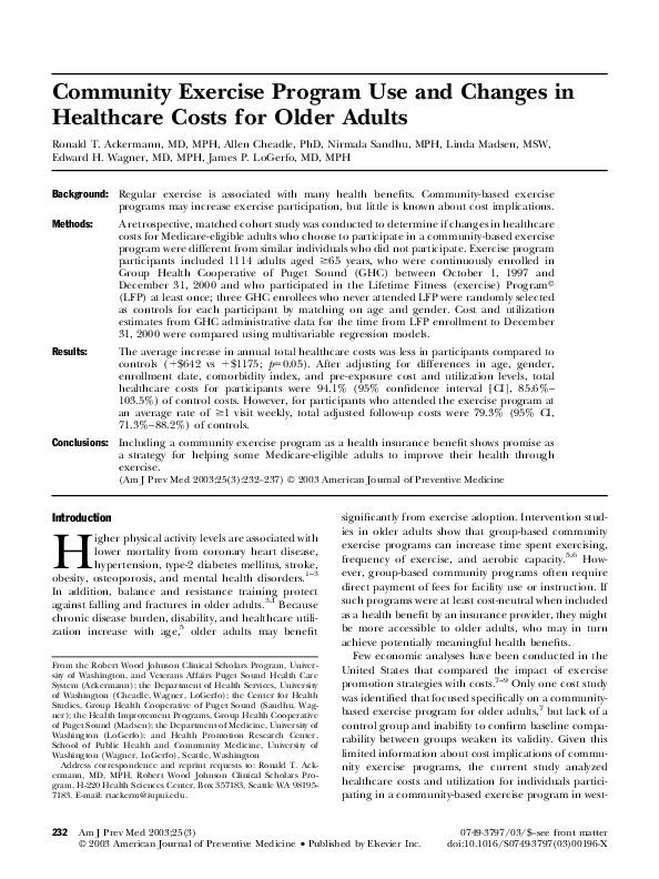 (PDF) Community exercise program use and changes in healthcare costs ...