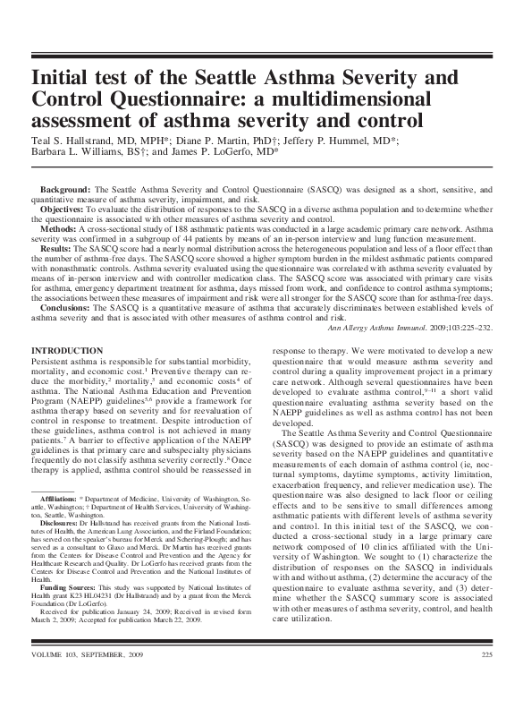 (PDF) Initial test of the Seattle Asthma Severity and Control ...