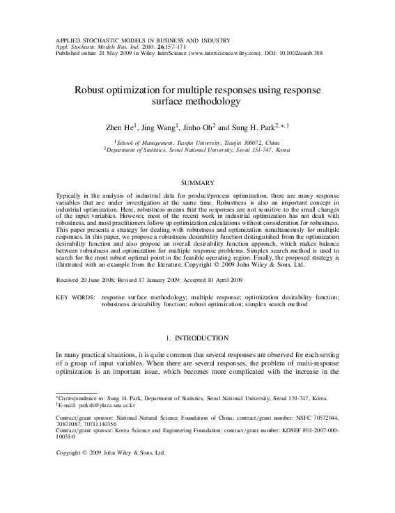 Pdf Robust Optimization For Multiple Responses Using Response Surface 1271
