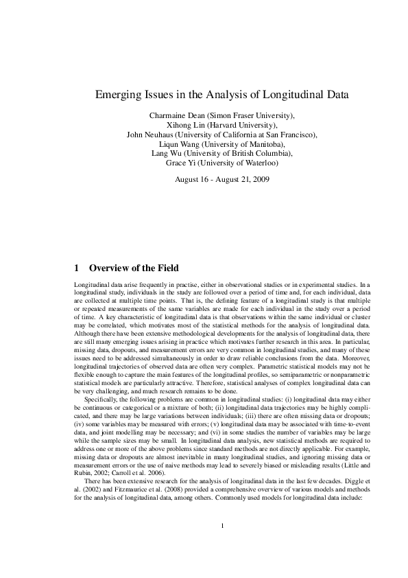 (PDF) Emerging Issues in the Analysis of Longitudinal Data