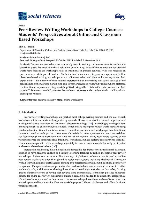 (PDF) Peer-Review Writing Workshops in College Courses: Students ...
