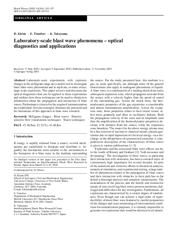 (PDF) Laboratory-scale blast wave phenomena – optical diagnostics and ...