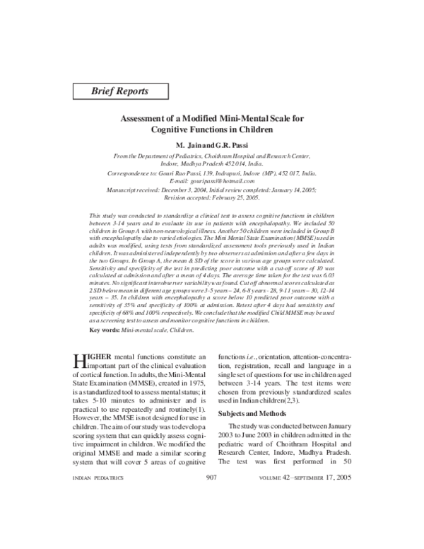 (PDF) Assessment of a modified Mini-Mental Scale for cognitive ...