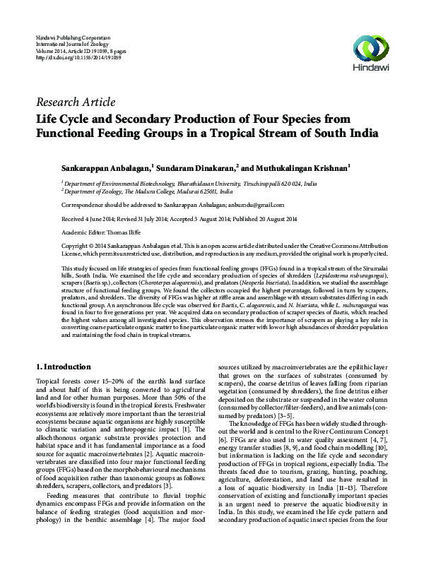 (PDF) Life Cycle and Secondary Production of Four Species from ...