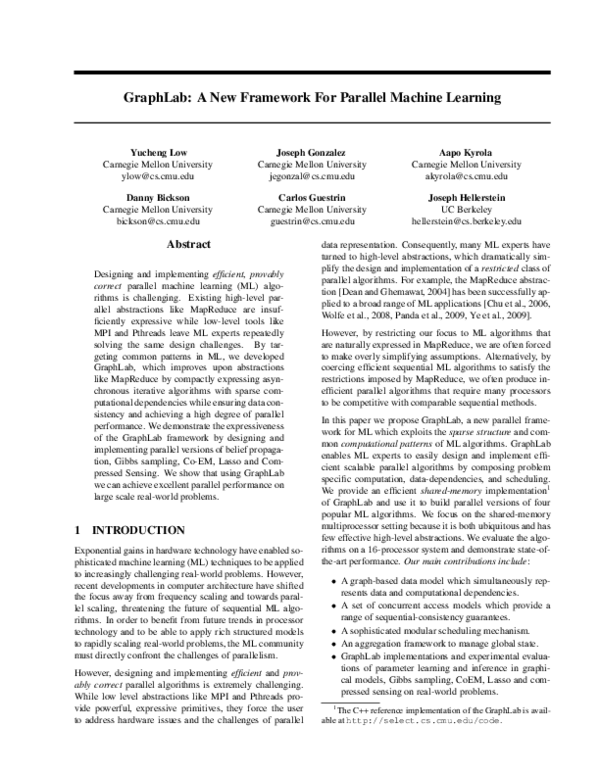 (PDF) GraphLab: A New Framework for Parallel Machine Learning | joseph gonzalez - Academia.edu