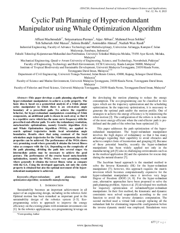 (PDF) Cyclic Path Planning of Hyper-redundant Manipulator using Whale Optimization Algorithm