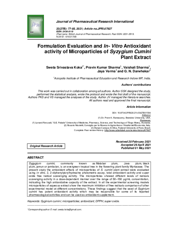 (PDF) Formulation Evaluation and In- Vitro Antioxidant activity of Microparticles of Syzygium ...
