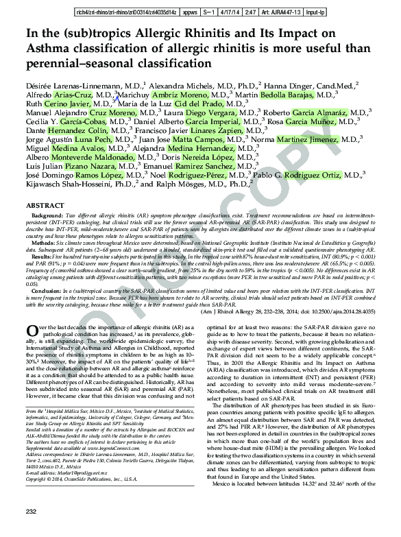 Pdf In The Sub Tropics Allergic Rhinitis And Its Impact On Asthma