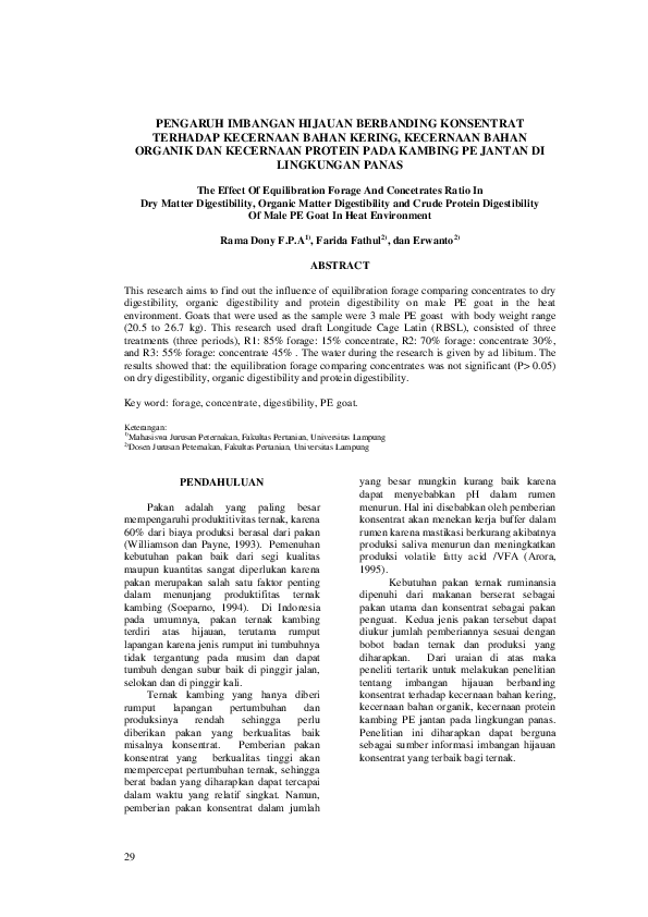 (PDF) Pengaruh Imbangan Hijauan Berbanding Konsentrat Terhadap Kecernaan Bahan Kering, Kecernaan ...